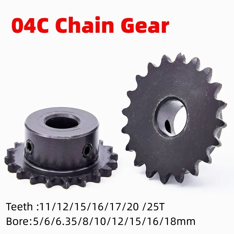 1Pcs 11-25 Tooth 04C Chain Gear 45# Steel 5mm-18mm Bore Industrial ...