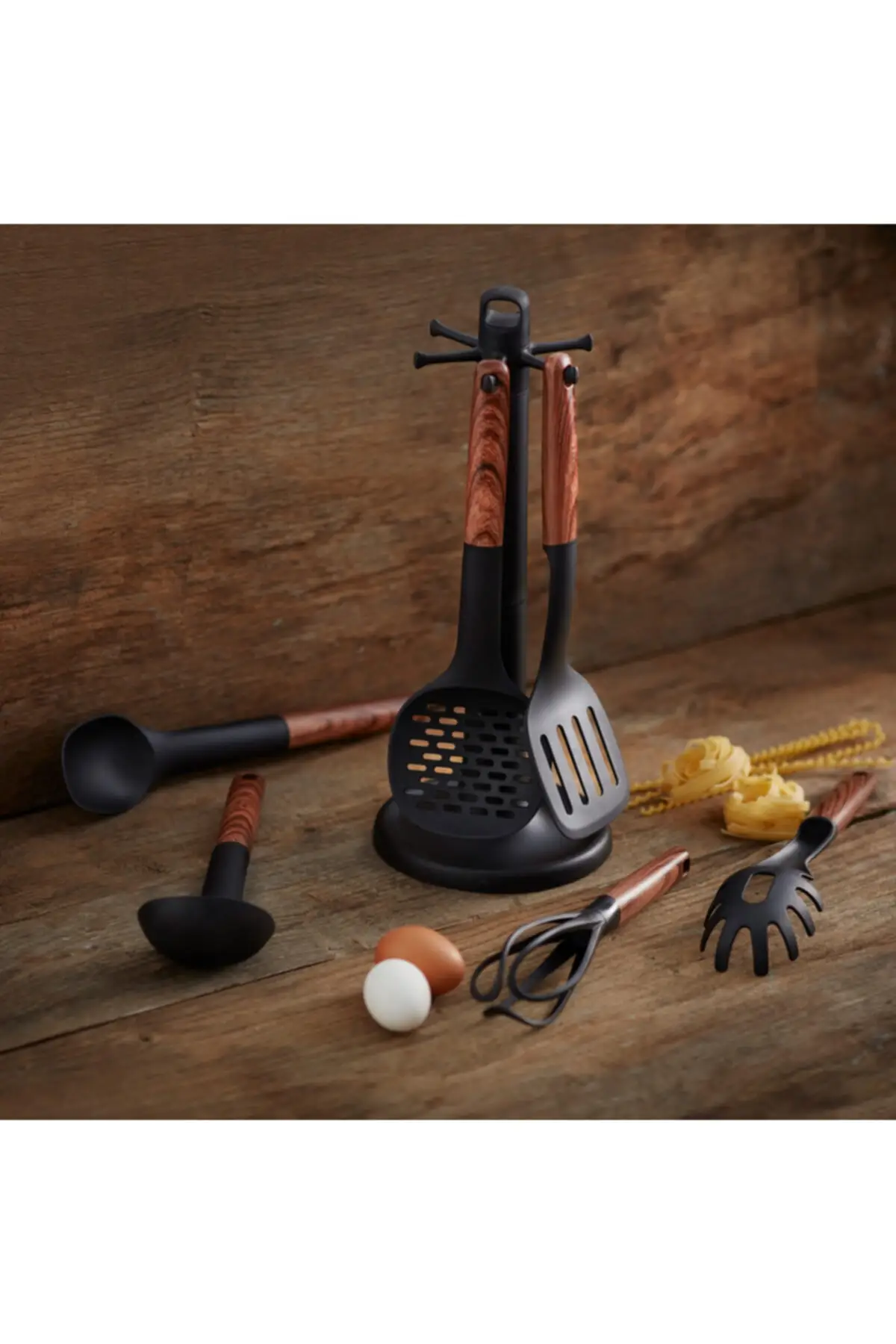 Woody-Serving-Set-Spoon-Colander-Pasta-ladle-7-piece-kitchen-tools ...