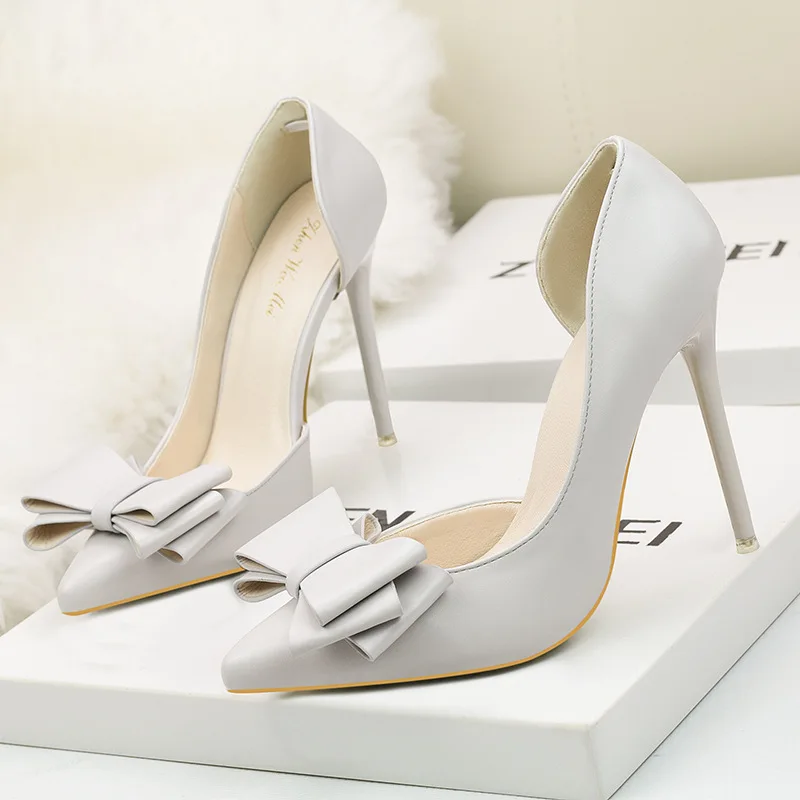White Heels With Bow On Side