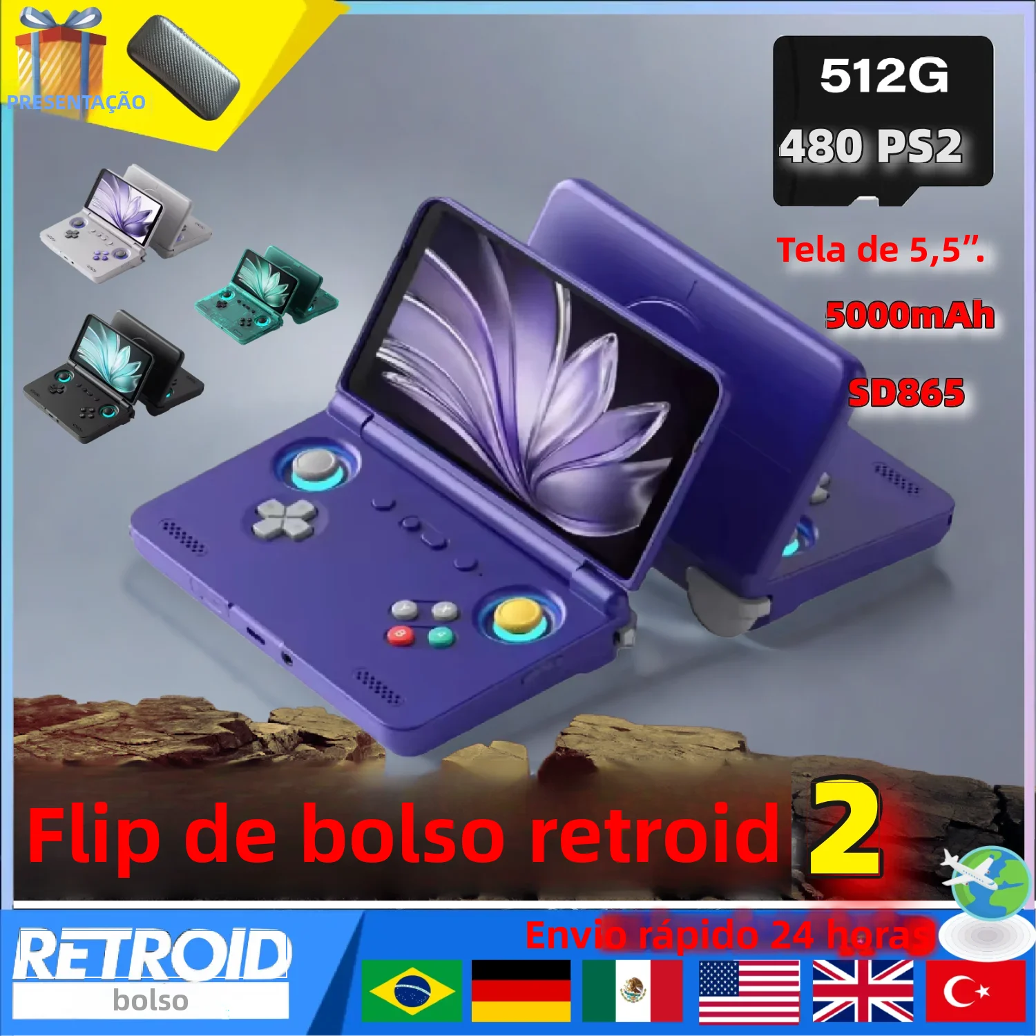 Console de Jogos Retro Portátil Retroid Pocket Flip 2 RP Flip 2 com ...