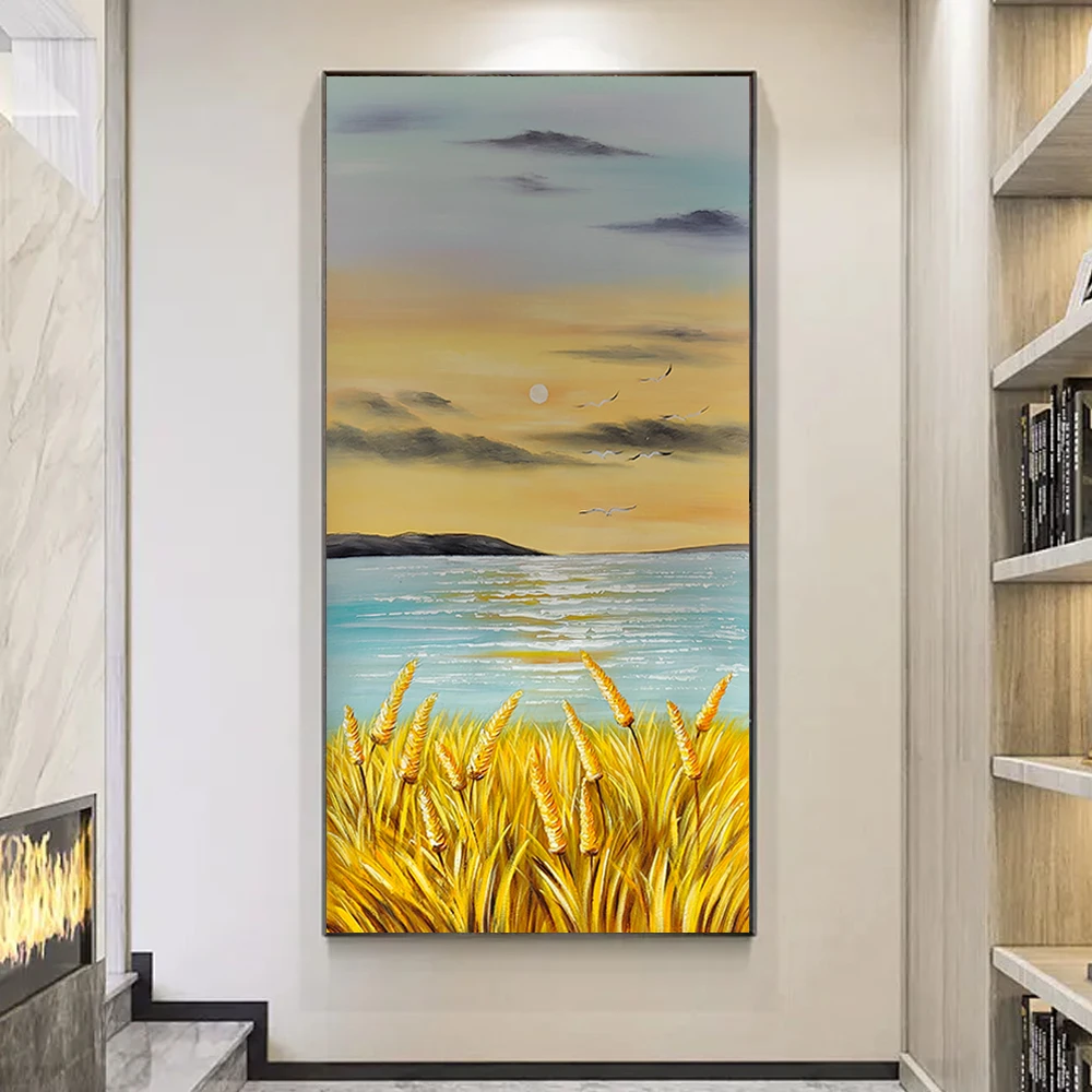 HUACAN Hand Painted Oil Painting Sea Scenery Handmade Mountain ...