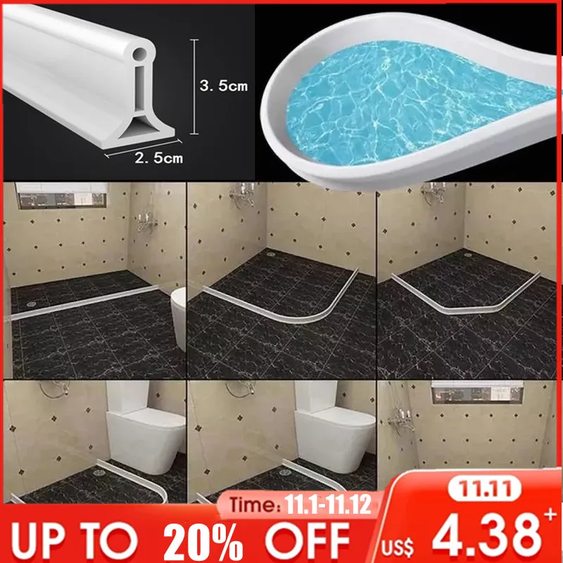 Silicone Water Stopper Toilet Bathroom Water Retaining Strips Shower ...