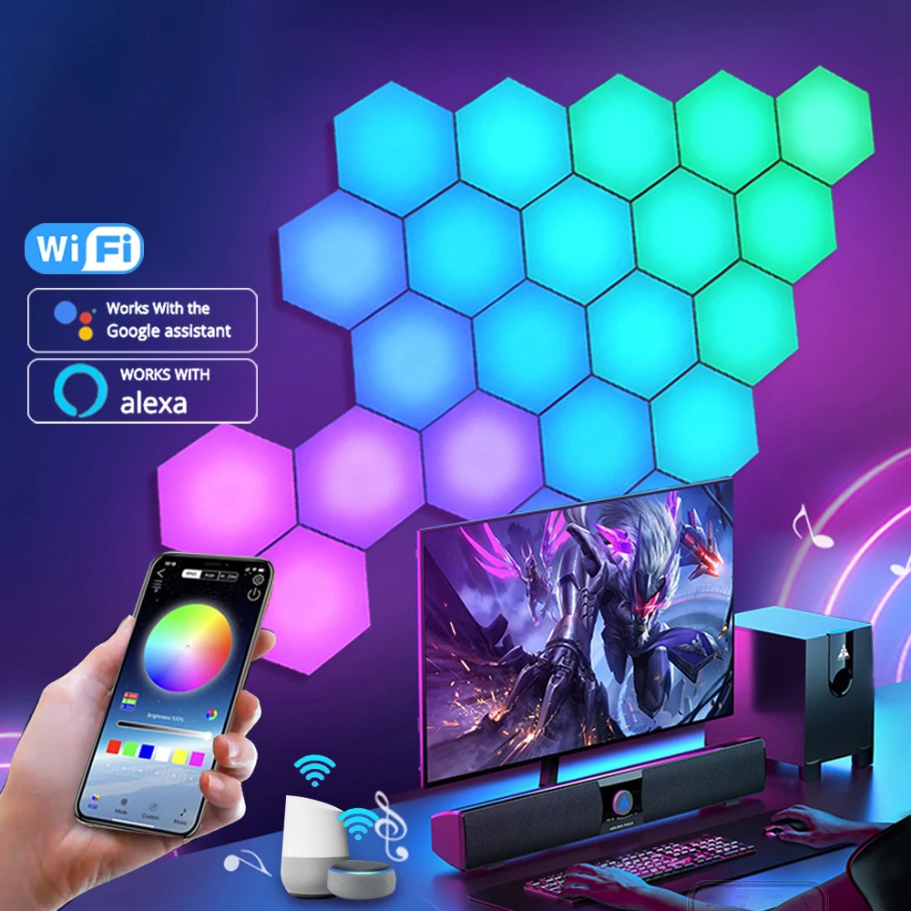 RGB-Bluetooth-LED-Hexagon-Light-Indoor-Wall-Light-APP-Remote-Control ...