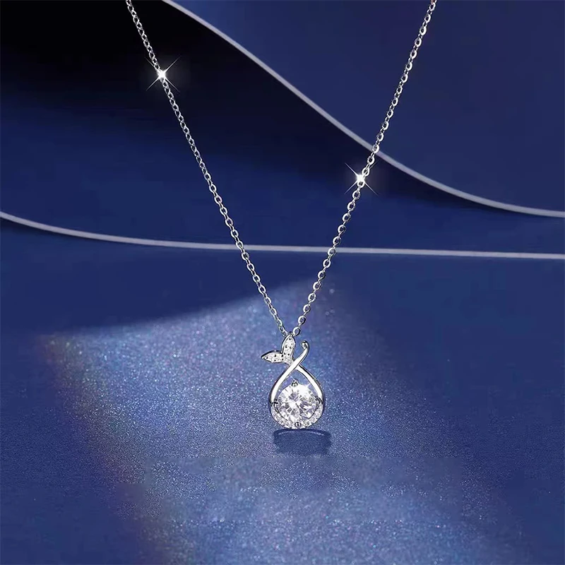 Gift 925 Sterling Silver Fishtail Zircon Necklace Women's Style Collar ...