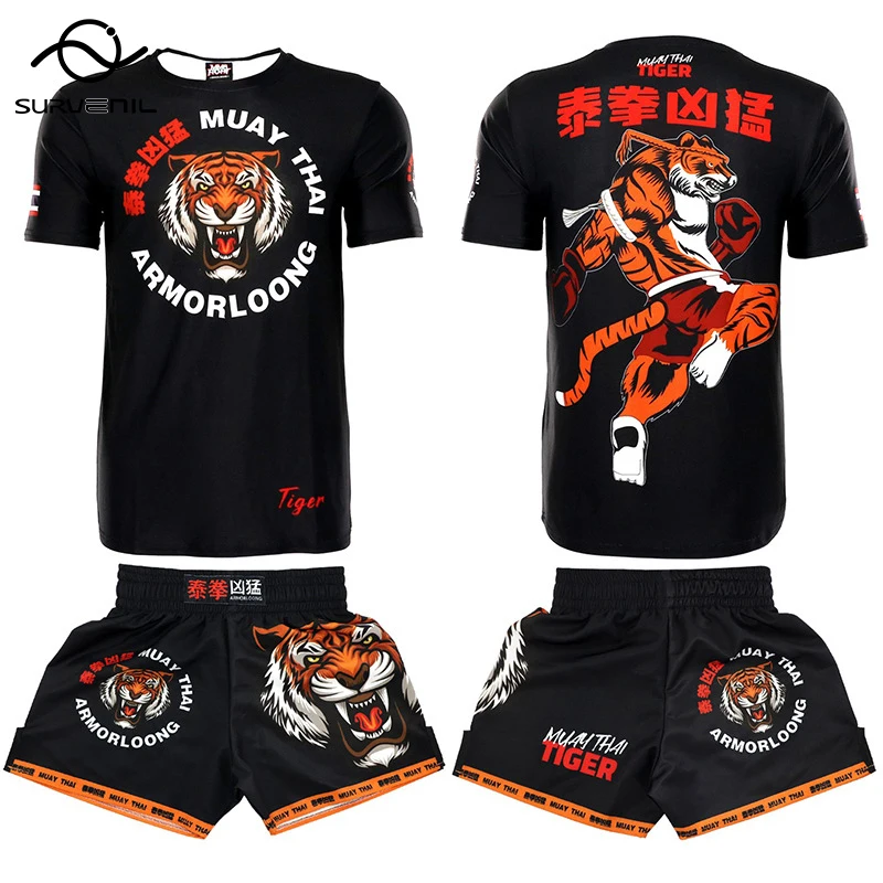 Tigre-muay-thai-shorts-mma-rashguard-boxe-uniforme-preto-kickboxing ...
