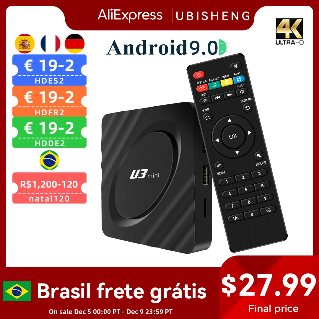 UBISHENG Android 9.0 TV Box Amlogic S905X Quad Core 2G+6GB 4GB+32GB 2.4G 5G Dual Wifi BT4.0 4K ...