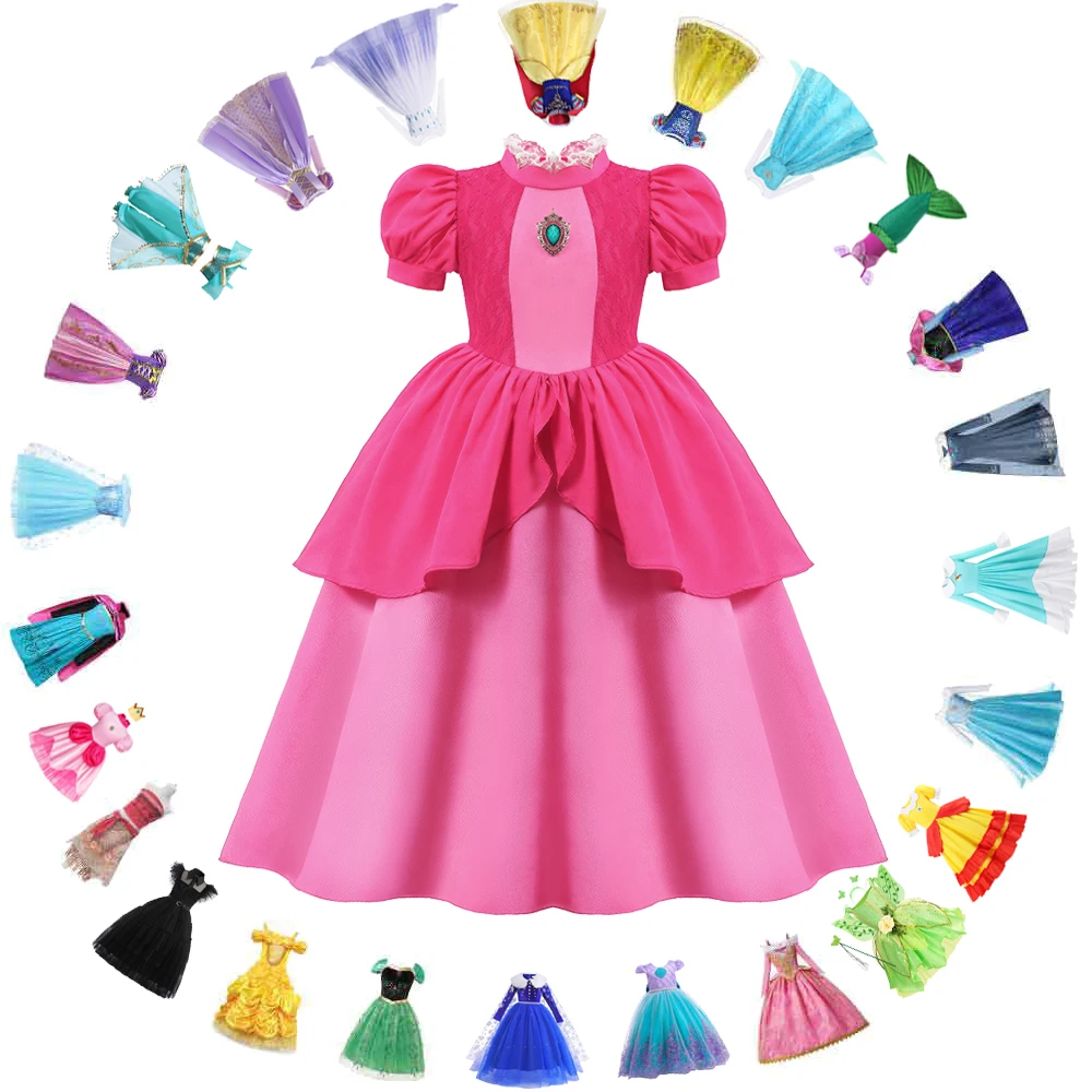 Disney-Girls-Frozen-Elsa-Anna-Dress-Peach-Princess-Carnival-Clothing ...