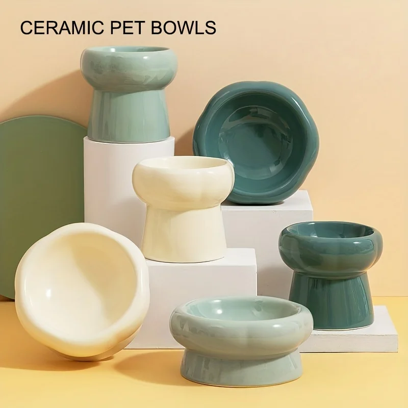 Ceramic-Pet-Bowls-Cat-High-Foot-Ceramics-Bowls-Dog-Food-Water-Feeder ...