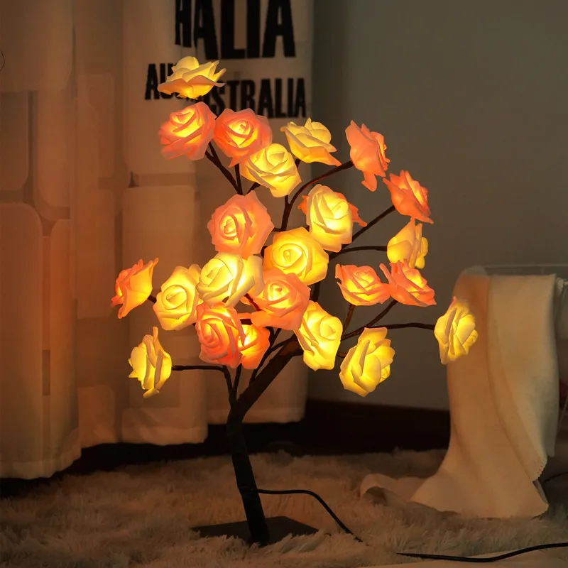 24-LED-Rose-Flower-Tree-Lights-USB-Table-Lamp-Fairy-Maple-Leaf-Night ...