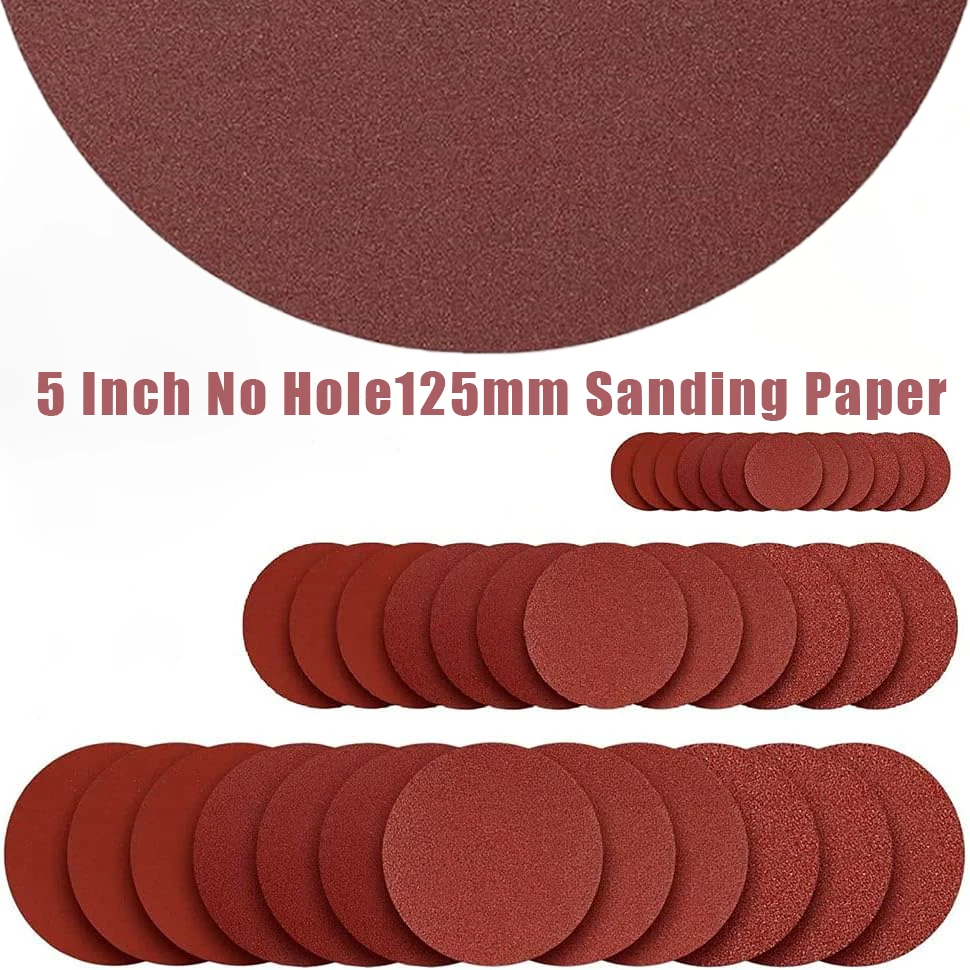 5 Inch No Hole 125mm 20 Piece Sandpaper Woodworking Metal Grinding Disc ...