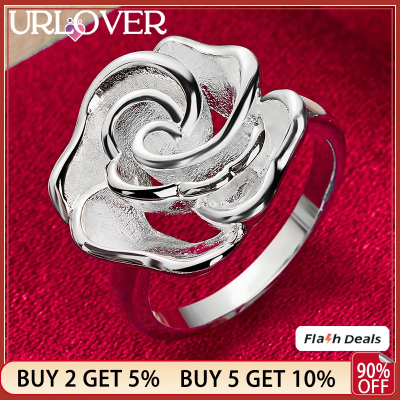 URLOVER-925-Sterling-Silver-Ring-For-Woman-Roses-Flower-Rings-Lady ...