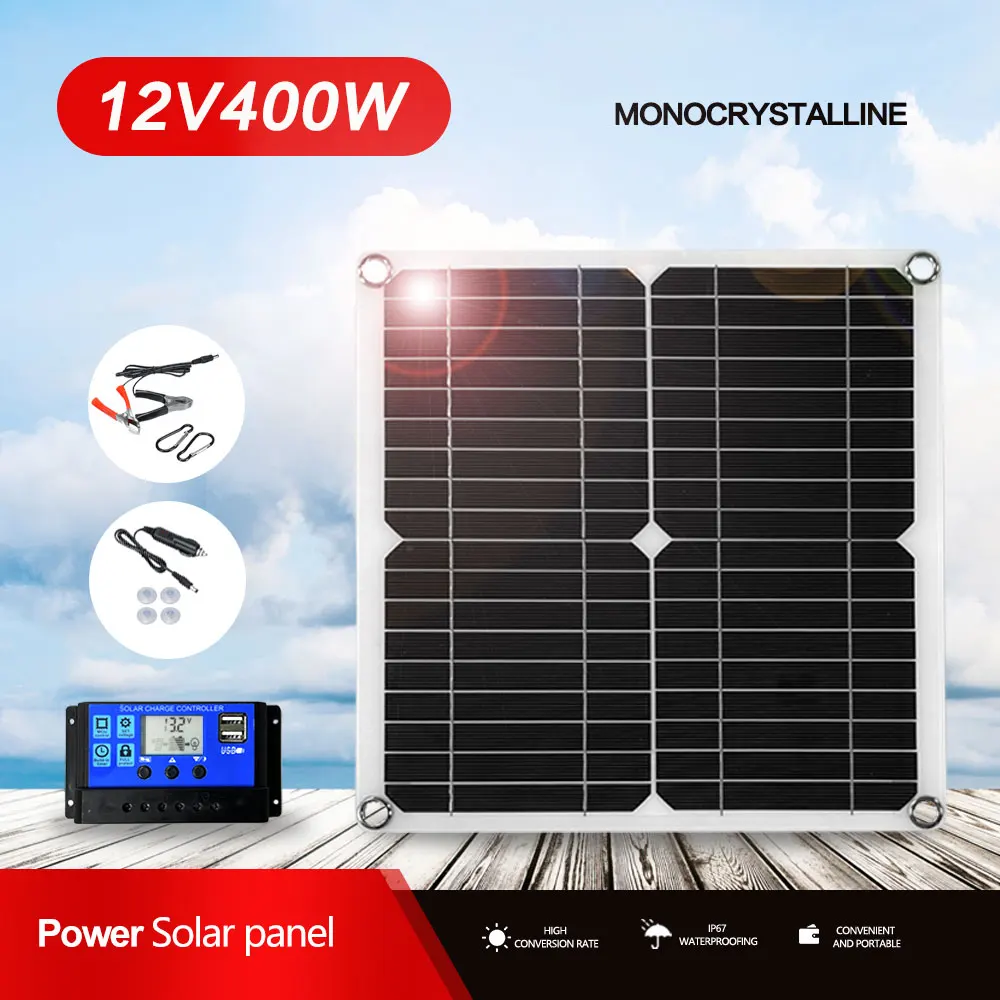 400W-Solar-Panel-Kit-Complete-Dual-12V-5V-DC-USB-With-10A-100A-Solar ...