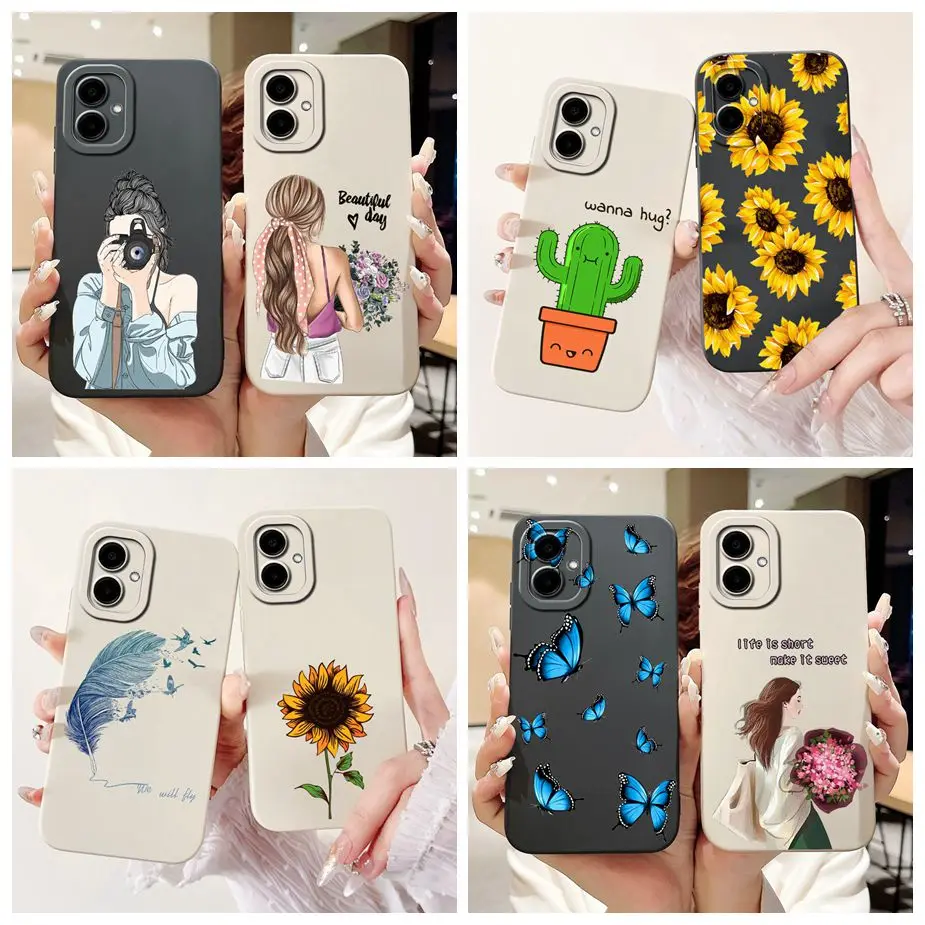 For-Samsung-Galaxy-A06-Case-SM-A065F-Pretty-Girls-Sunflower-Painted ...