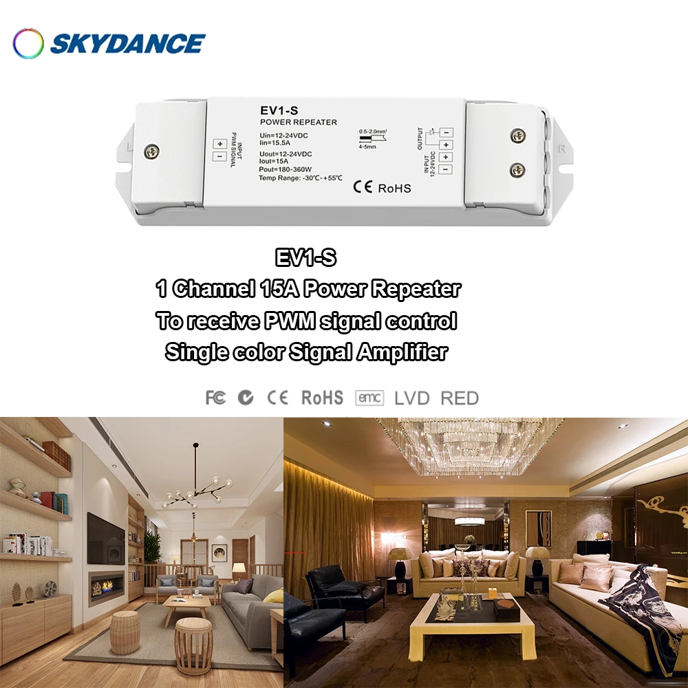 DC12V-24V-EV1-S-1CH-PWM-Constant-voltage-output-3KV-optoelectronic-isolation-Repeater-15A-Single ...