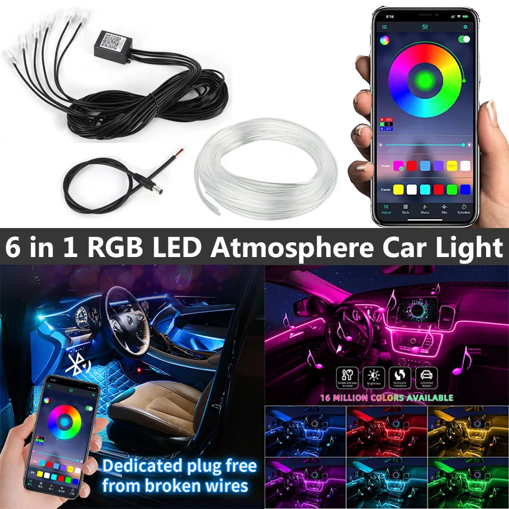 6-in-1-RGB-LED-Atmosphere-Car-Light-Interior-Ambient-Light-Fiber-Optic ...