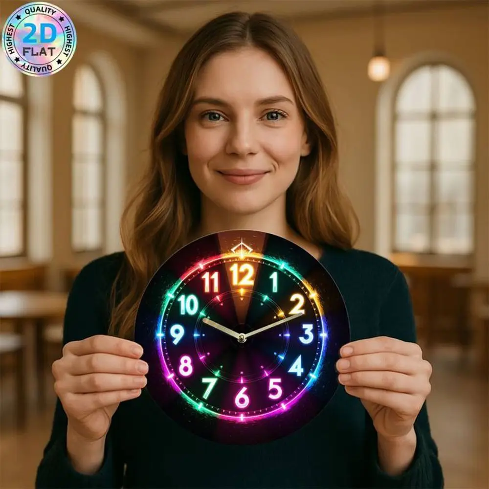 2D Flat Wall Clock Round LED Digital Display Wooden Alarm Clock Early ...