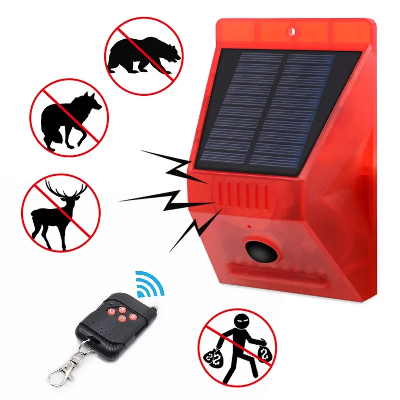 Solar Alarm Light with PIR Motion Sensor 433Mhz Remote Control 120DB ...