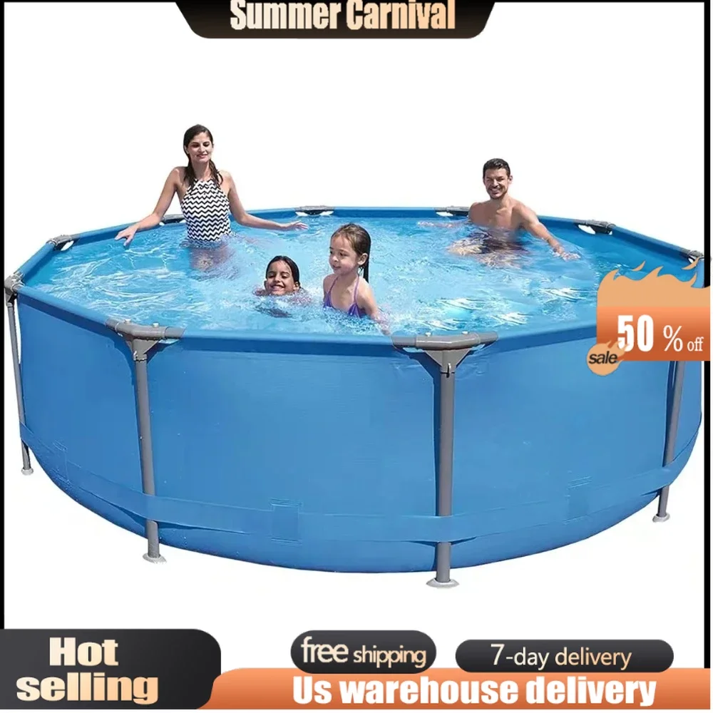 Steel-Frame-Round-Swimming-Pool-10ft-x-30in-Outdoor-Above-Ground ...