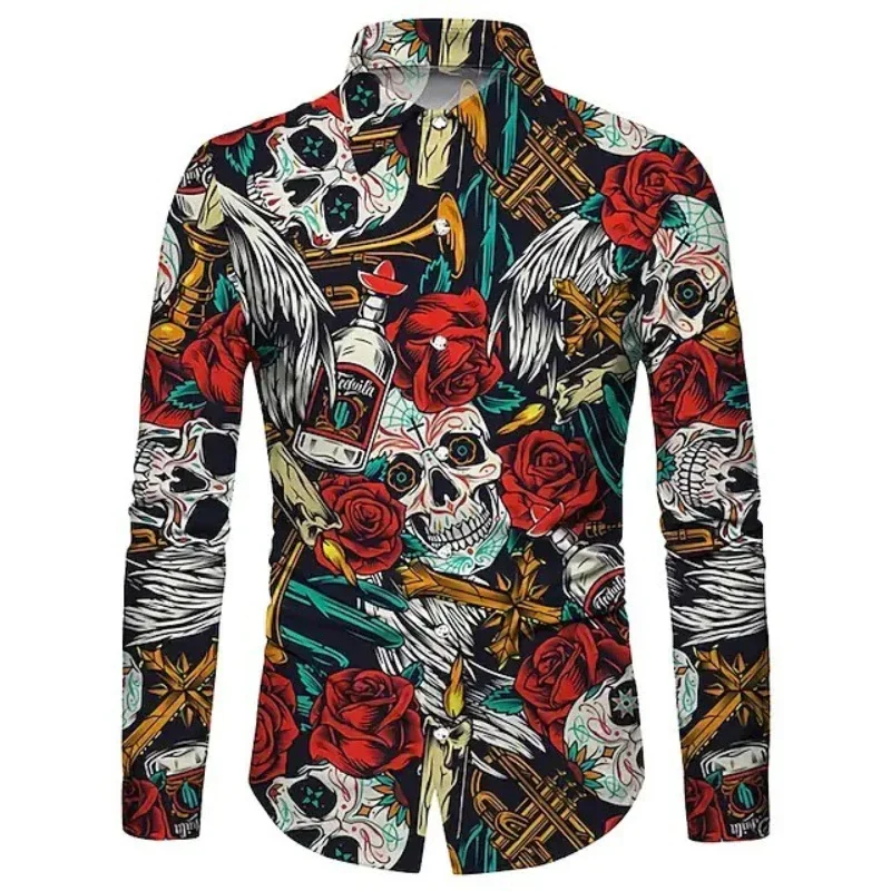 Fashion-Floral-Skull-Rose-Flower-Men-Shirt-Party-Prom-Lapel-Long-Sleeve ...