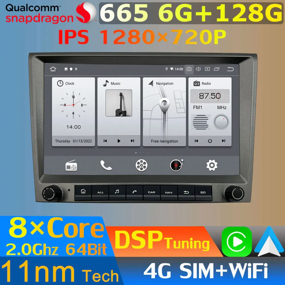 8"1280*720 Android 12 Qualcomm Snapdragon 665 6g+128g Car Autoradio For Porsche Boxster 911 987 ...