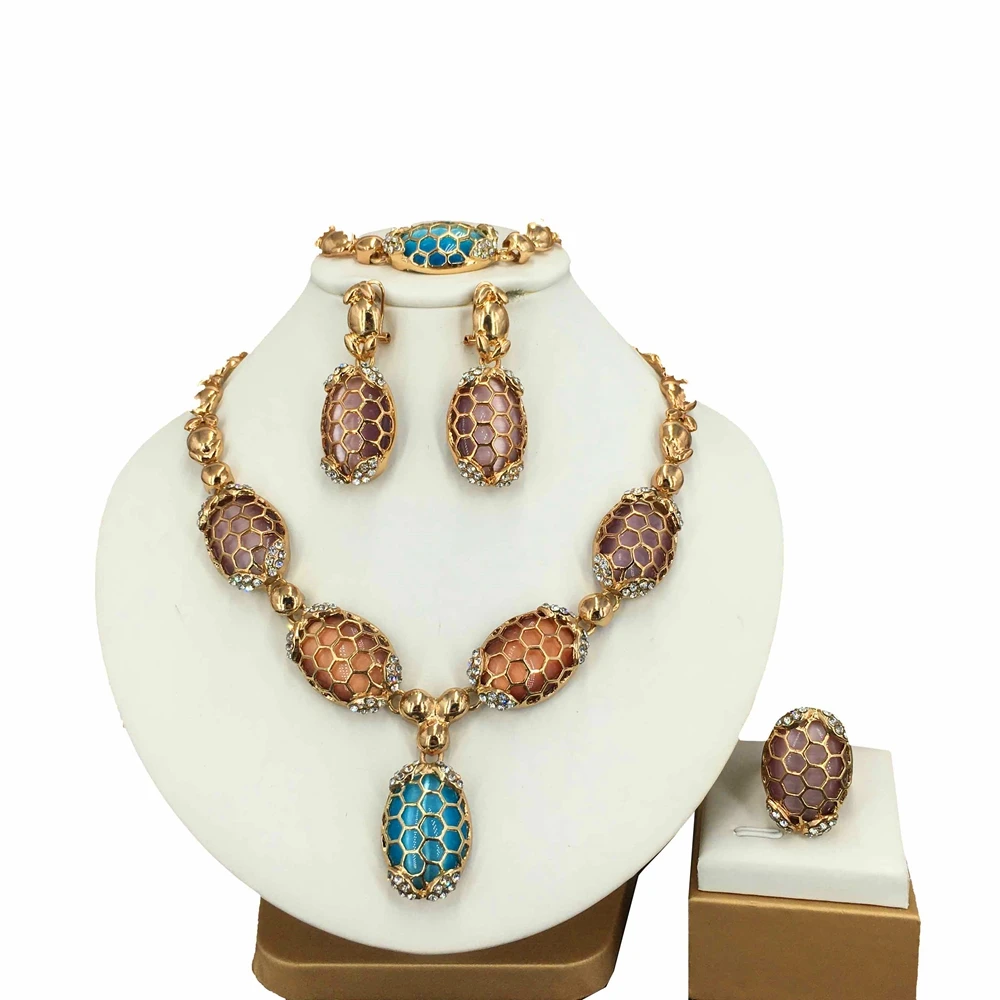 Fashion-Trendy-Women-Jewelry-Set-Gold-Plated-Beads-Necklace-Earrings ...