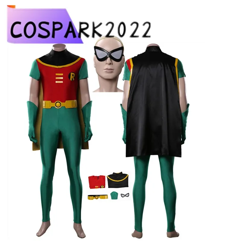 Robin Cosplay Bodysuit Costume Adult Men Jumpsuit Cloak Belt Gloves ...