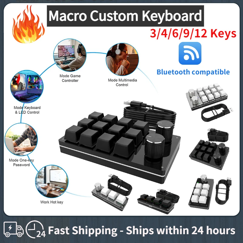 Mini-clavier Mécanique Personnalisable, Avec 3/6/9/12 Touches Et 1/2 Boutons, Pour Jeu Sur ...