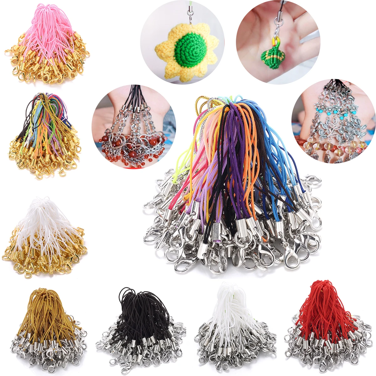 50pcs-Mixed-Thread-Golds-Lobster-Clasp-Rope-Keychains-Lanyard-Strap ...