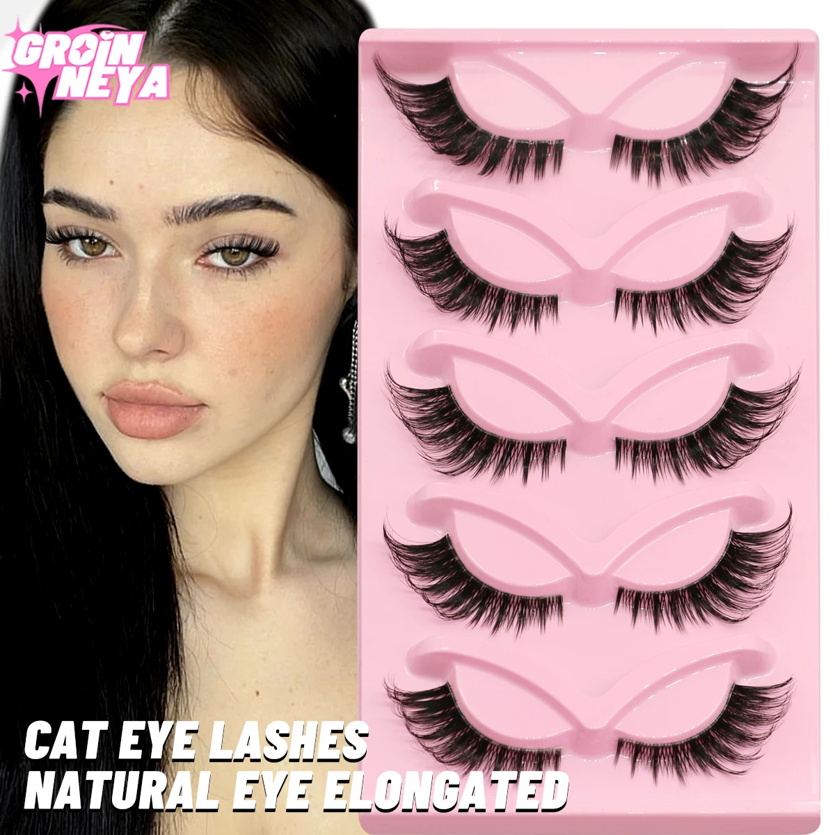 5-Pairs-Cat-Eye-Lashes-Faux-Mink-Eyelashes-Natural-long-Manga-Lashes ...