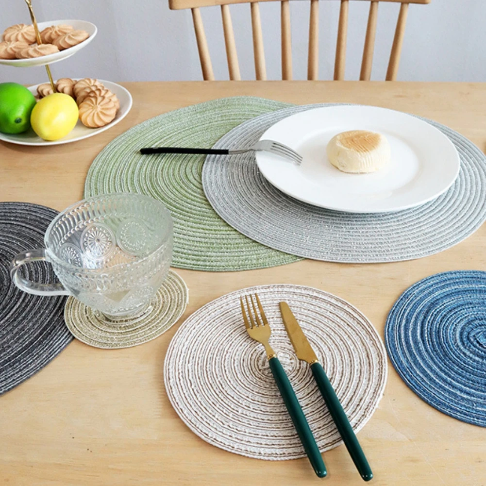 4pcs-set-Round-Table-Mats-Woven-Placemats-Heat-Insulation-Mat-Dining ...