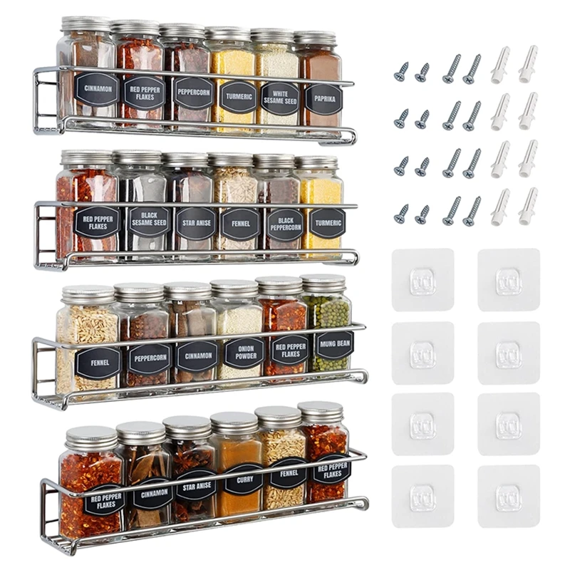 4PCS-Wall-Mount-Spice-Rack-Kitchen-Organizer-Storage-Racks-Space-Saving ...