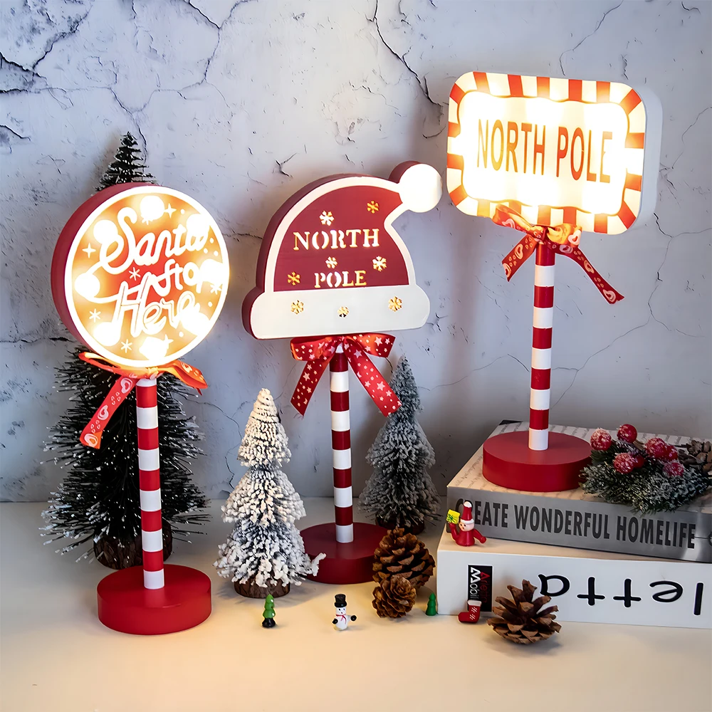 L-mpara-de-Navidad-Retro-North-Pole-Sign-luz-LED-se-al-de-calle-de ...