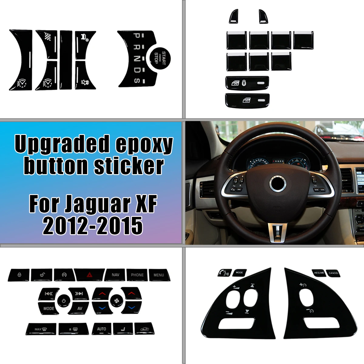 For-Jaguar-XF-Button-Stickers-Black-Covers-2012-to-2015-For-Jaguar-X250 ...