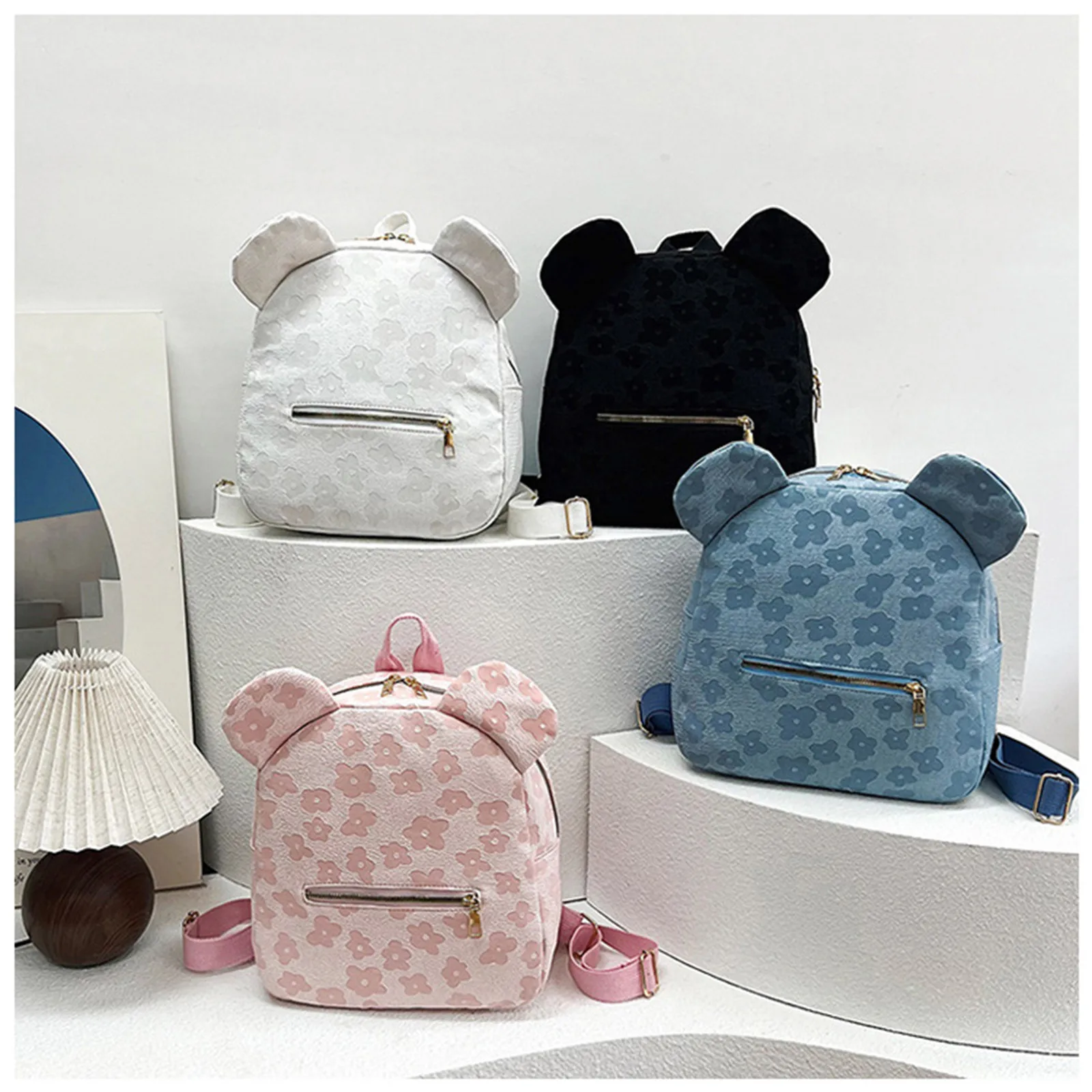 New-Flower-Print-Small-Backpacks-Fashion-Women-Bear-Ears-Backpack ...