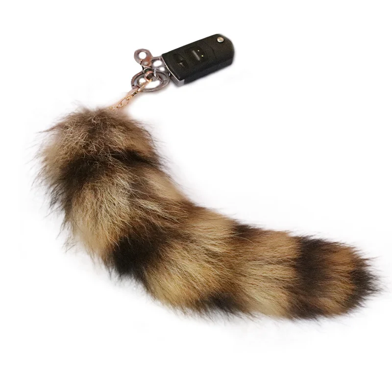 Plush-Fox Tail Keychain Furry Racoon Tail Keyring Keychain 28cm Animal ...