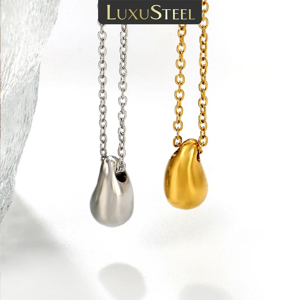 LUXUSTEEL Water Droplet Shape Pendant Necklace For Women Stainless ...