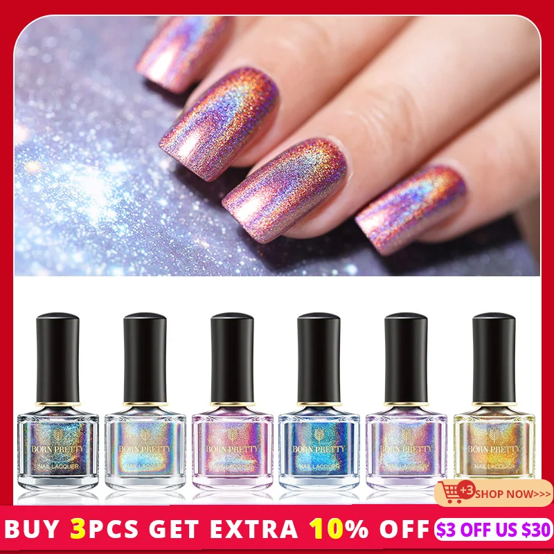 Born Pretty Holographic Nail Polish Rainbow Polish 6ml Laser Varnish Shining Glitter Nails 3-in ...