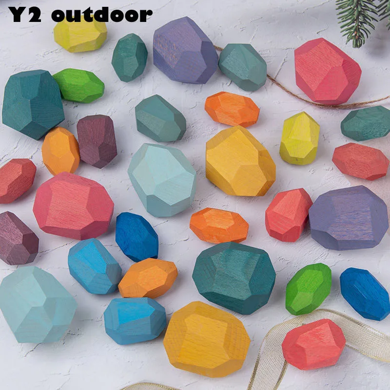 Montessori-Wooden-Toys-Wooden-Rainbow-Colored-Stone-Wooden-Blocks ...