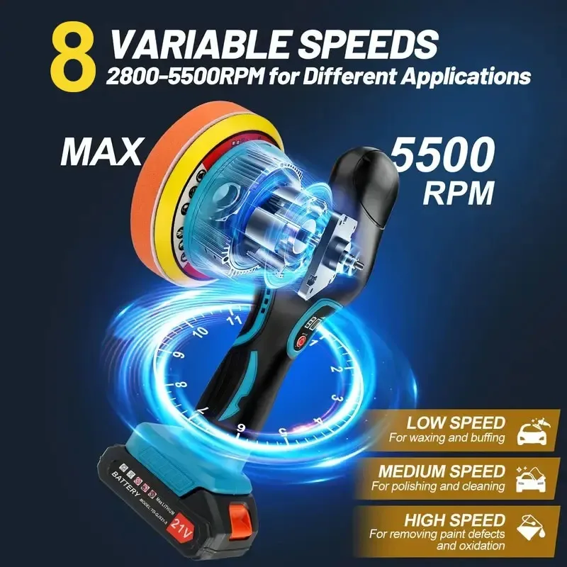8 Gears Car Polishing Machine Digital Display Cordless Car Polisher ...