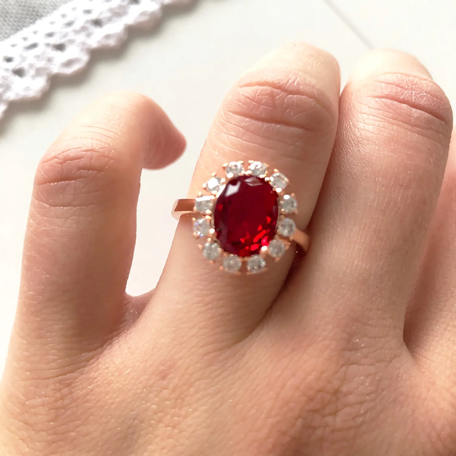 Big Red Rhinestone Engagement Rings Rose Gold Color Austrian Crystal ...