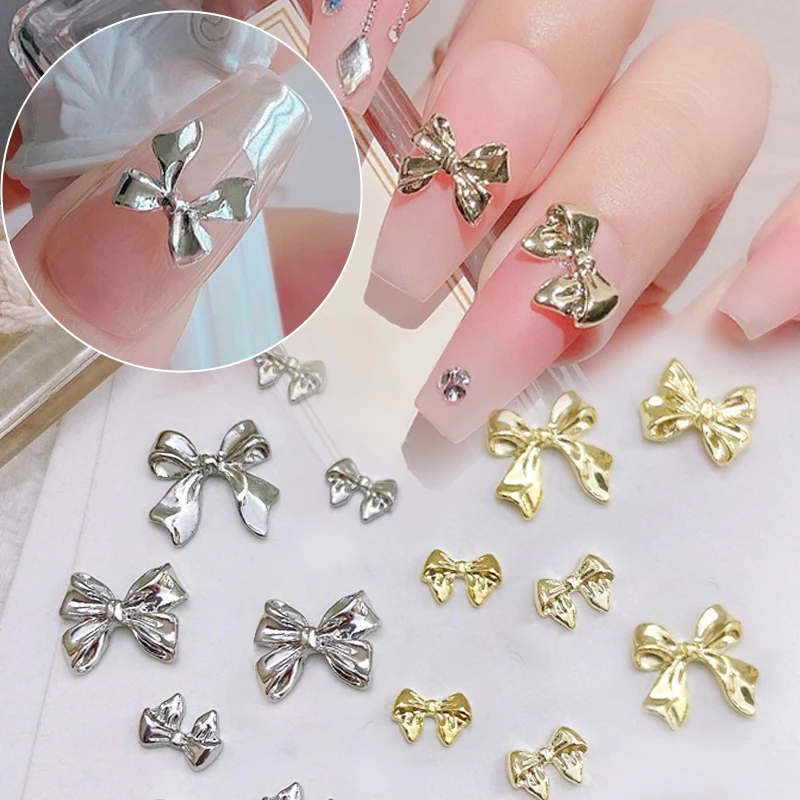 10Pcs-Metal-Bows-Nail-Art-Charm-3D-Alloy-Silver-Gold-Bowknot-Ribbon ...