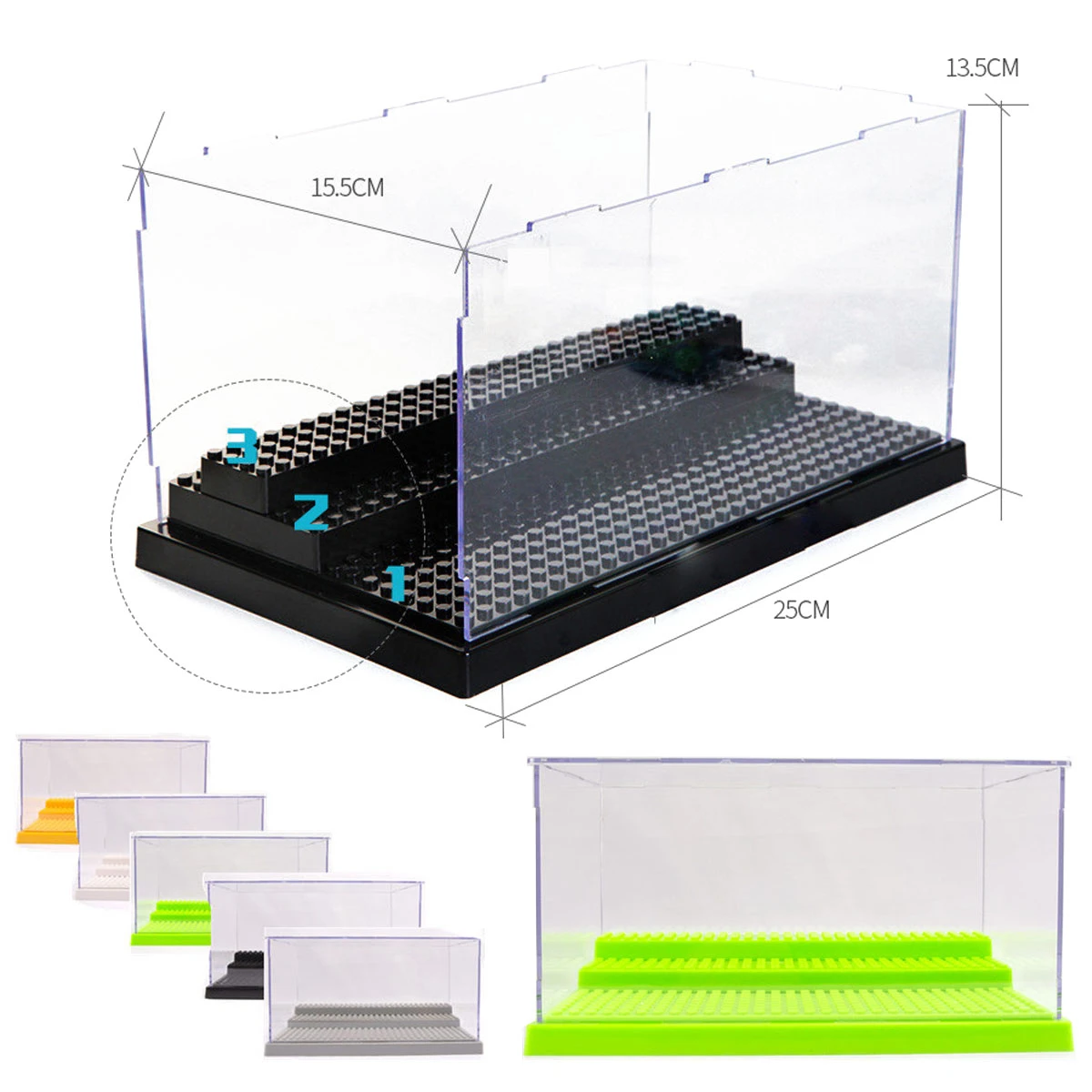 1 Box 3 Steps Display Case/box Dustproof Showcase Gray Base For Blocks ...