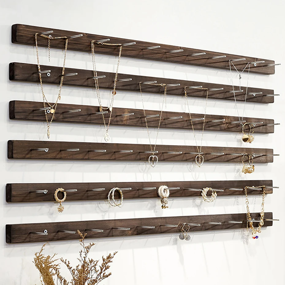 Walnut Wood Jewelry Wall Hanger Display Stand Silver Hook Up Earring ...