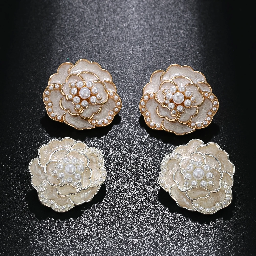 Pearl-Camellia-Buttons-Elegant-Metal-Flower-Shank-Button-for-Women ...