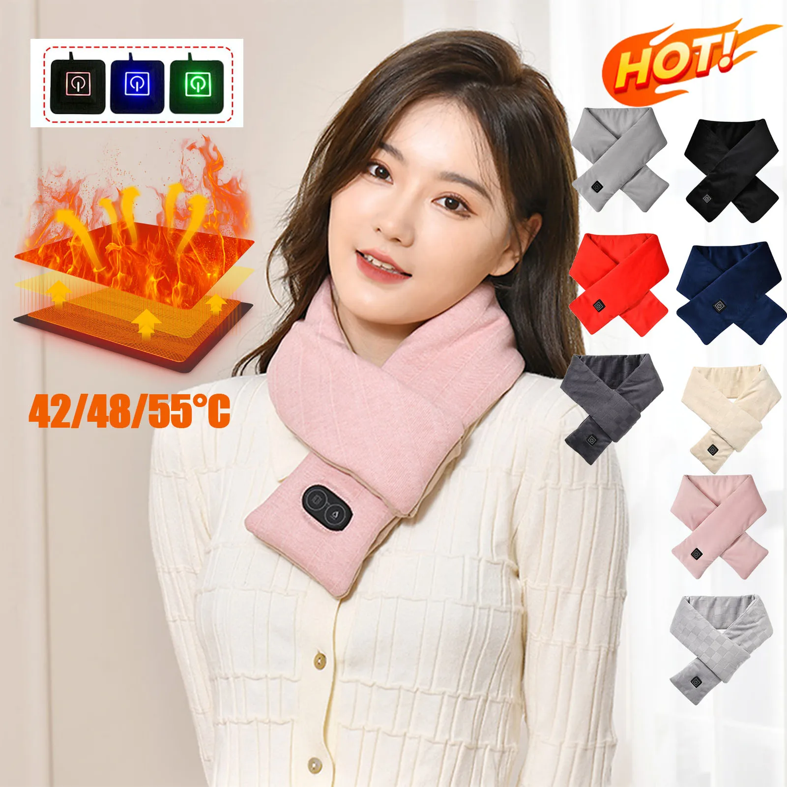 USB-Charging-Electric-Heated-Scarf-3-Gears-Adjustable-Neck-Warmer-Scarf ...