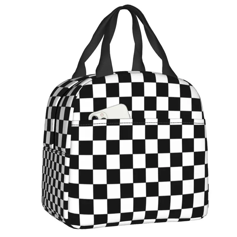 Black-And-White-Checkered-Insulated-Lunch-Tote-Bag-for-Geometric ...