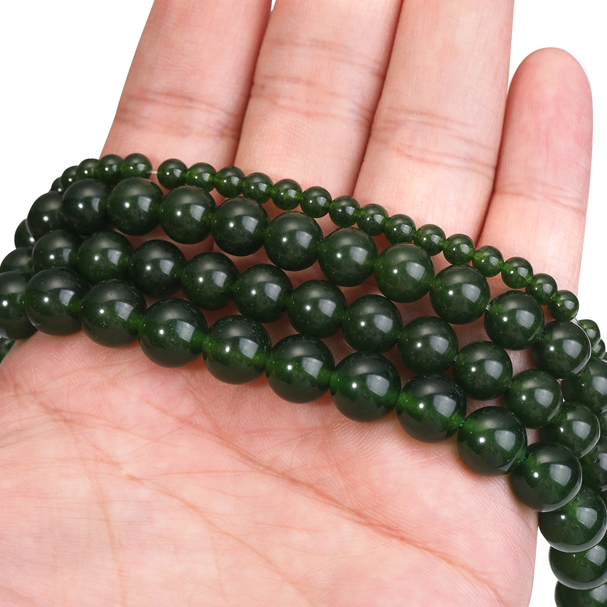 Natural Stone Dark Green Jade Round Loose Beads 6 8 10 MM Pick Size for ...