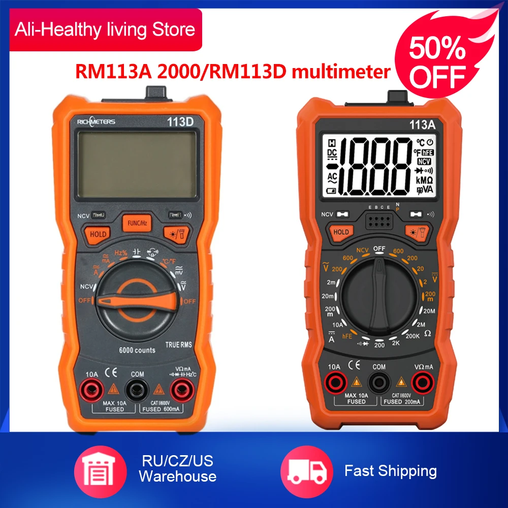 Richmeters Rm113d Digital Multimeter 6000 Counts Ncv Voltage ...