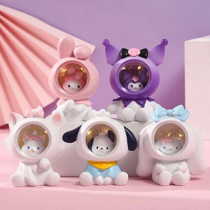 카와이 산리오 쿠로미 마이 멜로디 시나모롤 만화 인형 레진 데스크탑 야간 조명 애니메이션 하트 모양 앰비언트 라이트 소녀
