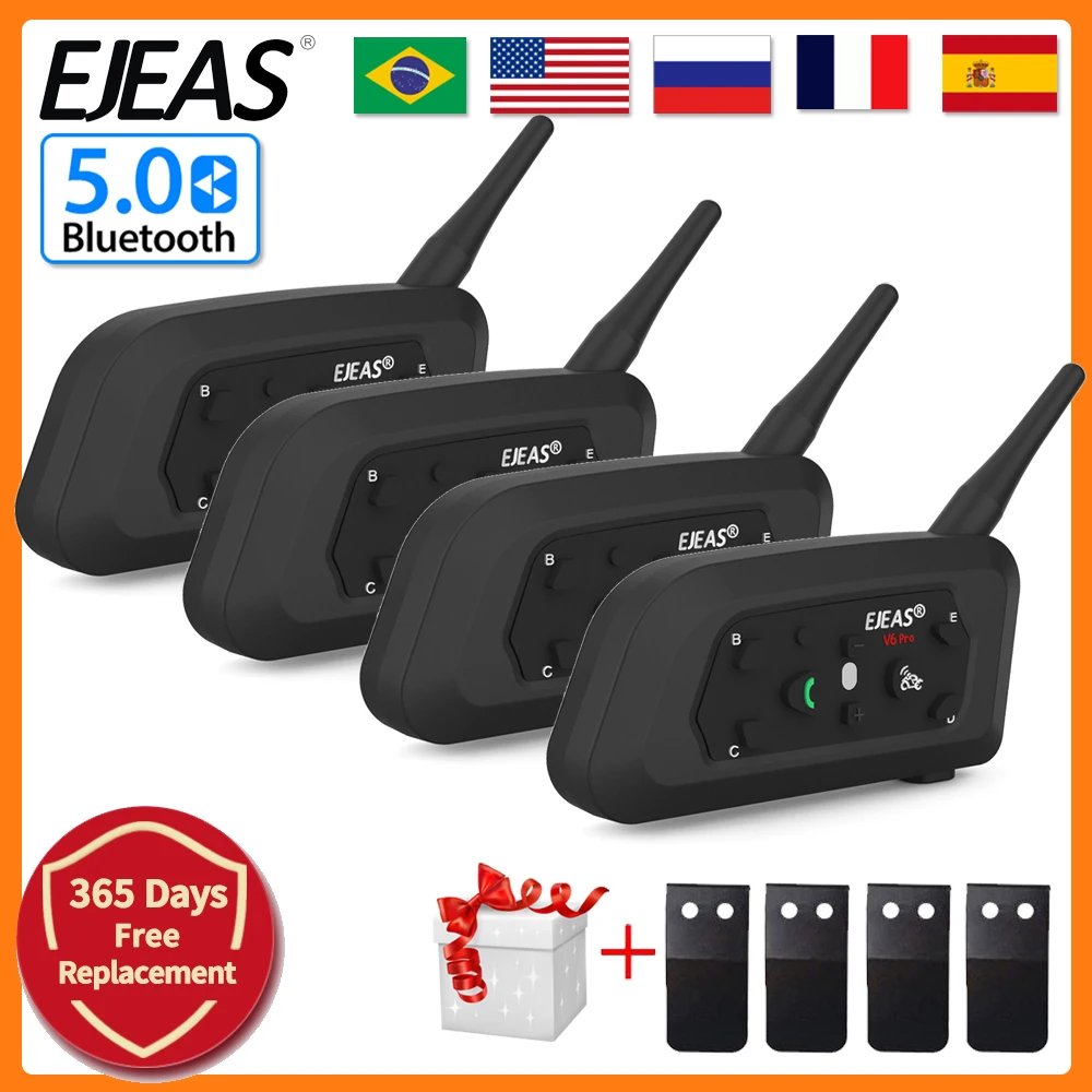 EJEAS-intercomunicador V6 Pro para casco de motocicleta, 4 piezas ...